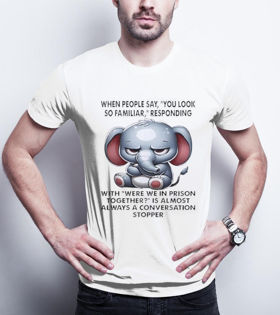 Grumpy Elephant Humor Were We In Prison Together Familiarity Response T-Shirt
