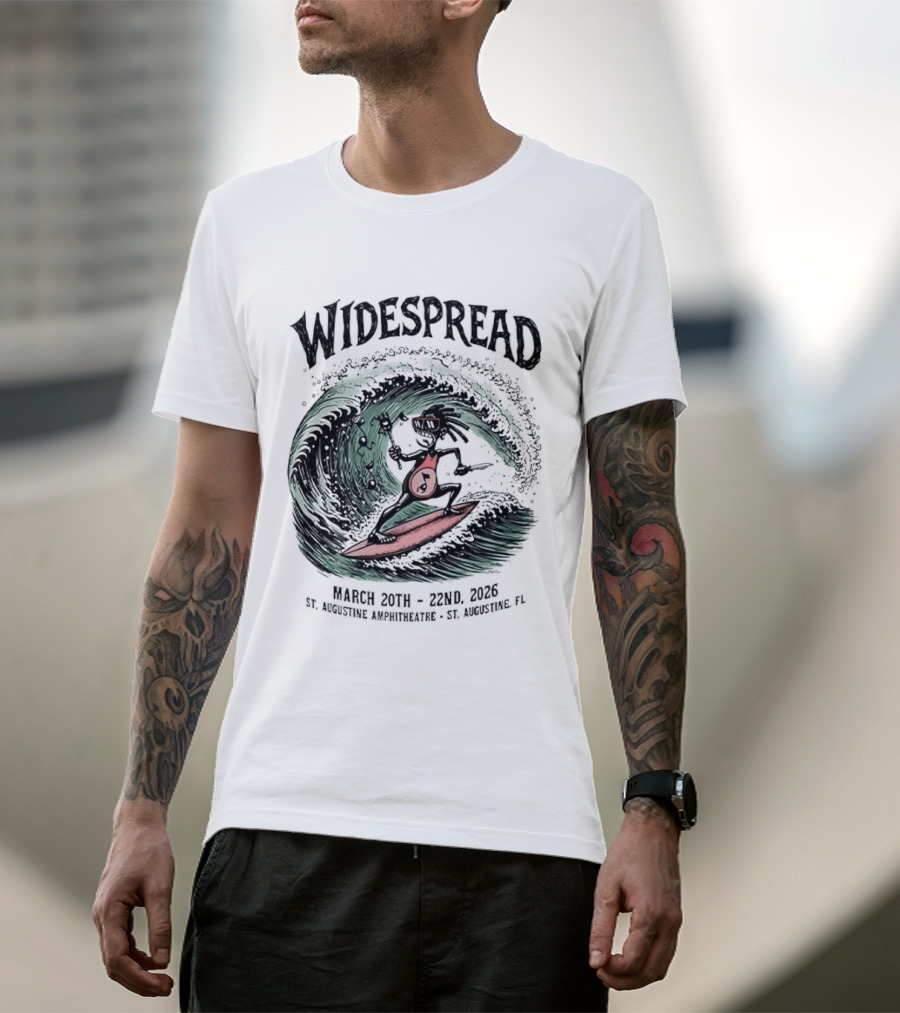 Widespread March 20th 22nd 2026 St Augustine Amphitheatre Surfing Skeleton T-Shirt