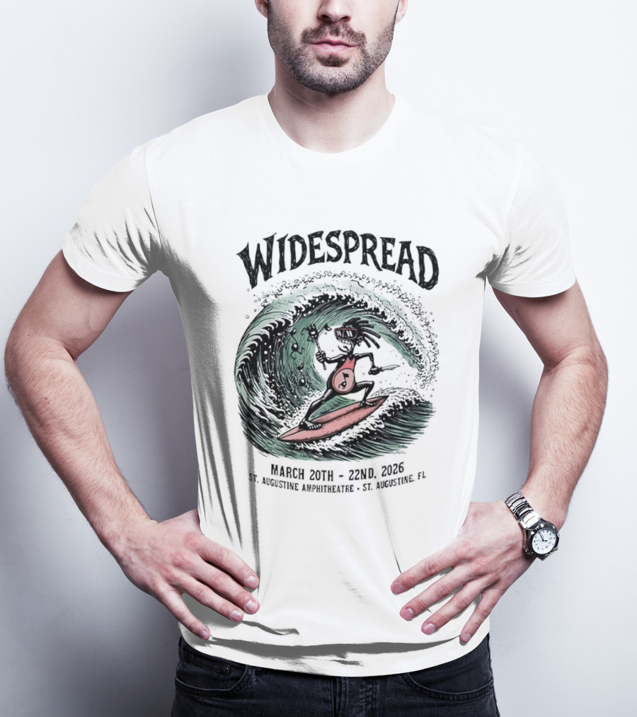 Widespread March 20th 22nd 2026 St Augustine Amphitheatre Surfing Skeleton T-Shirt