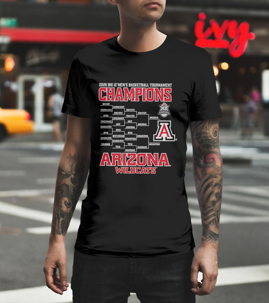 2026 Big 12 Men's Basketball Tournament Champions Arizona Wildcats Bracket T-Shirt