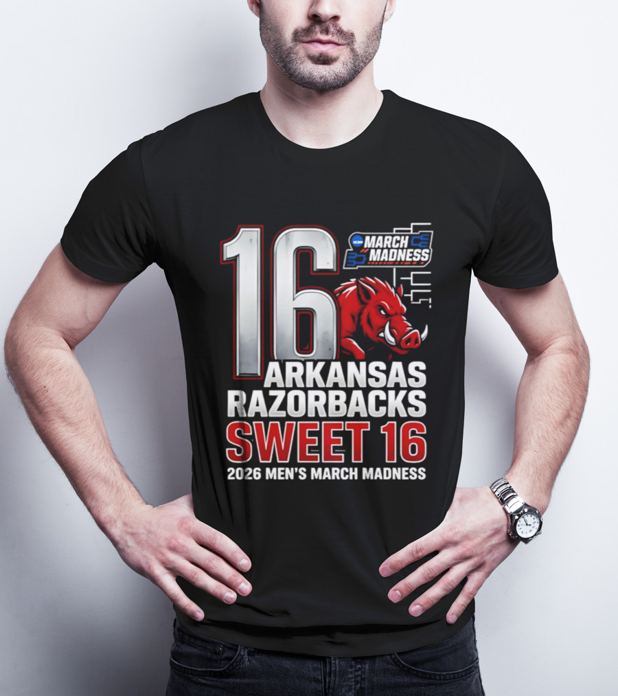Arkansas Razorbacks Sweet 16 2026 Men's March Madness Tournament T-Shirt