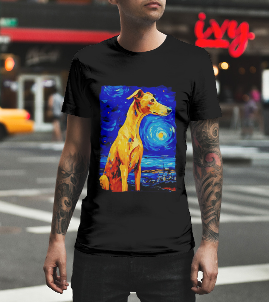 Greyhound Dog In The Starry Night By Vincent Van Gogh T-Shirt