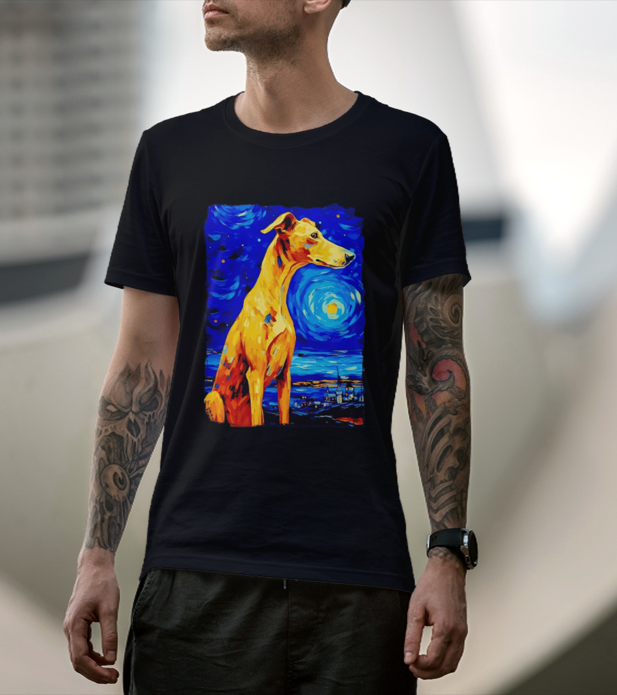 Greyhound Dog In The Starry Night By Vincent Van Gogh T-Shirt