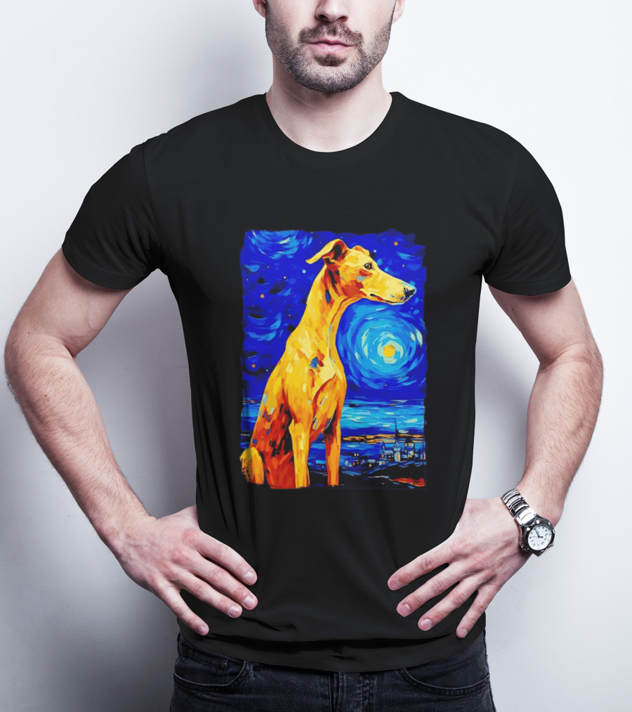 Greyhound Dog In The Starry Night By Vincent Van Gogh T-Shirt