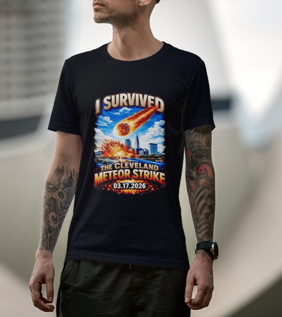 I Survived Cleveland Meteor Strike 03 17 2026 City Skyline Impact Event T-Shirt