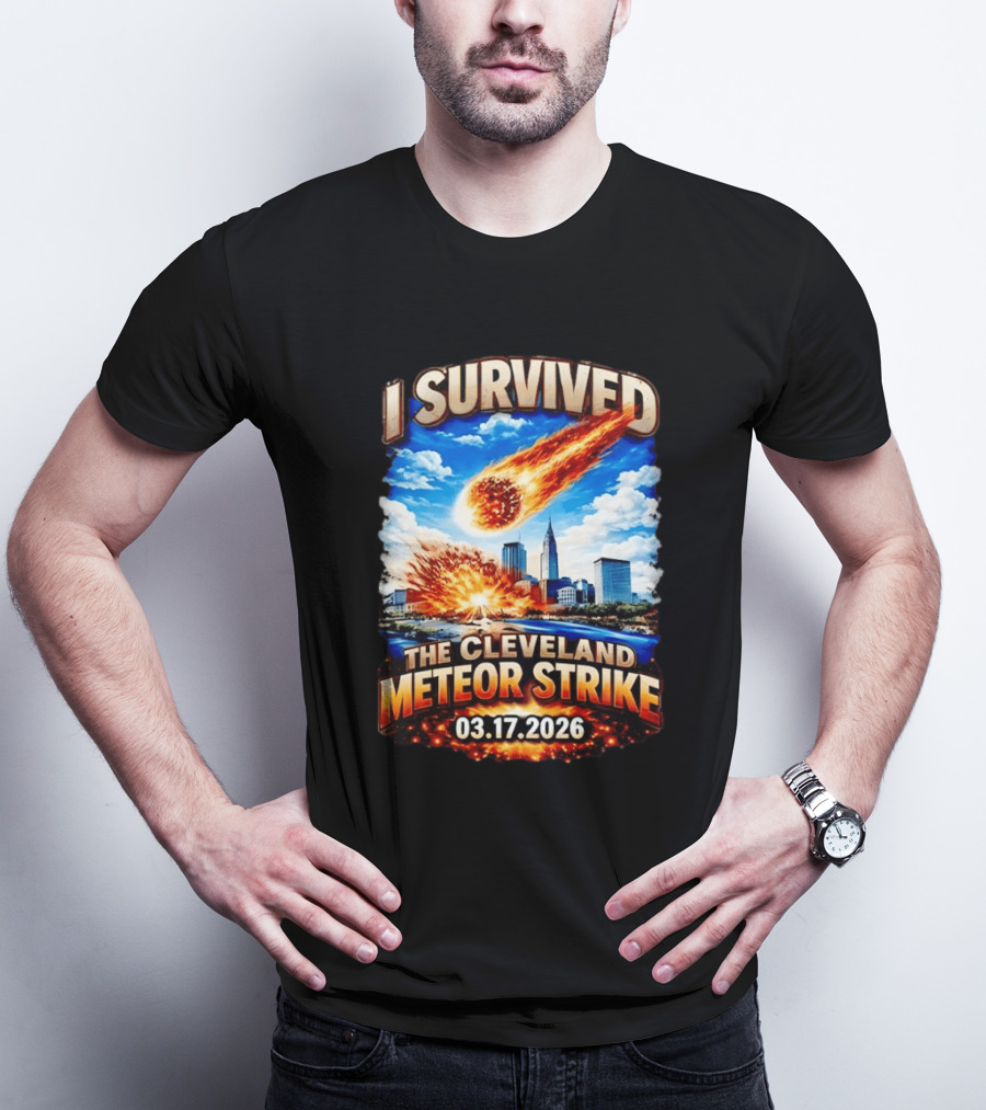 I Survived Cleveland Meteor Strike 03 17 2026 City Skyline Impact Event T-Shirt
