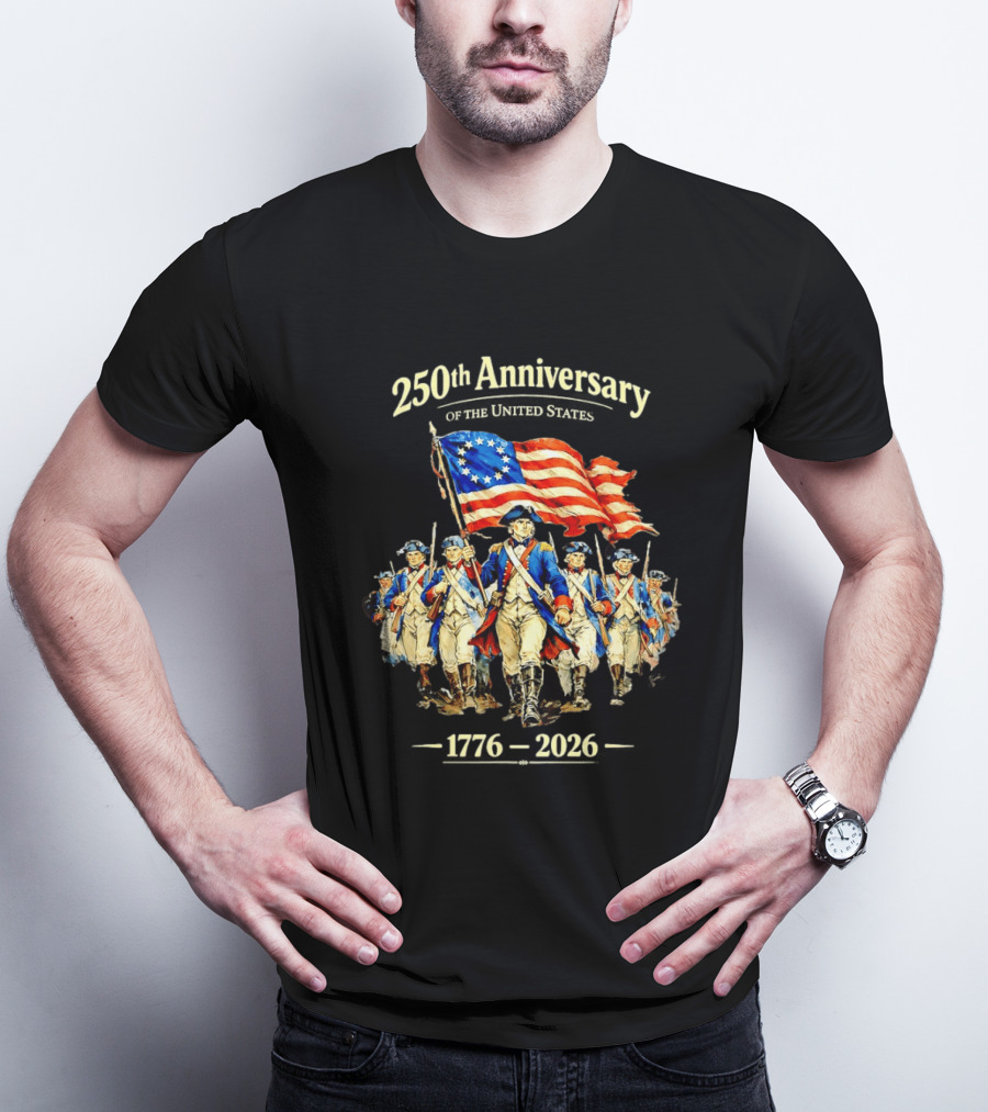 250th Anniversary American Patriots Holding Flag 1776 2026 T-Shirt