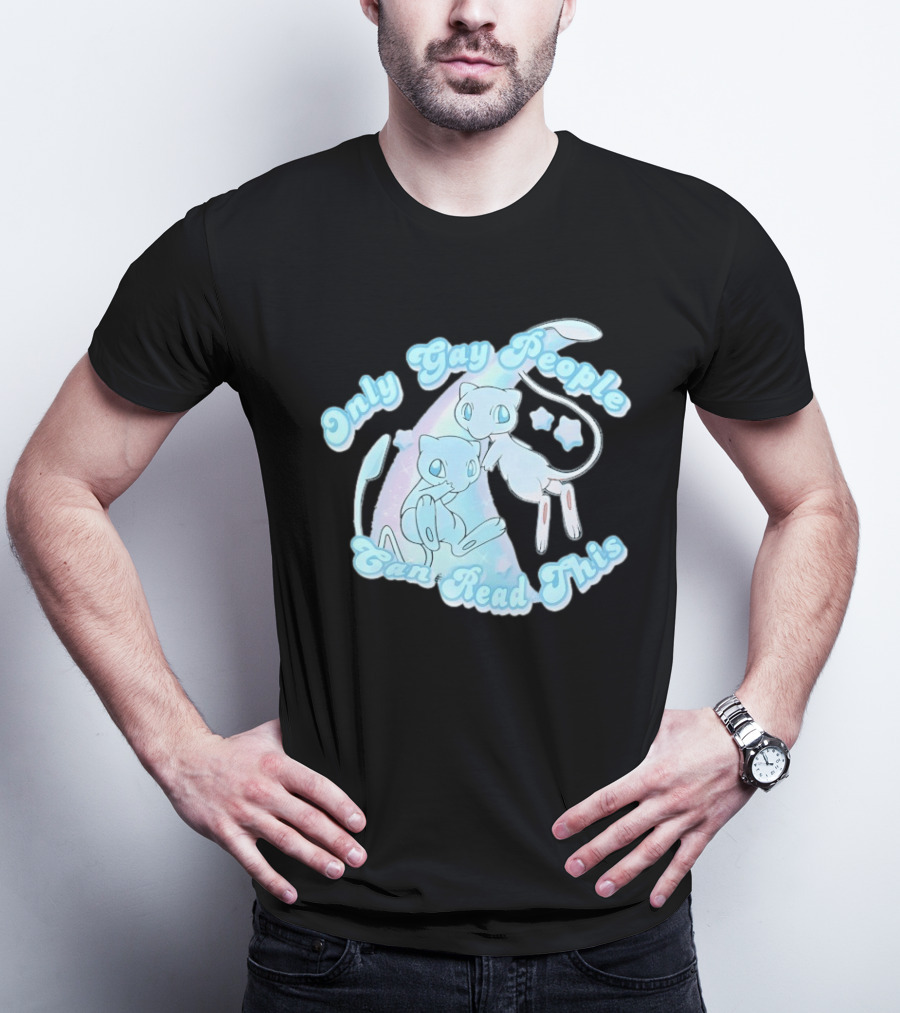 Pokemon Mew Only Gay People Can Read This Stars Retro Rainbow T-Shirt