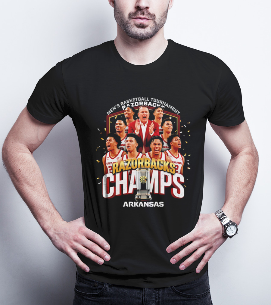 Arkansas Razorbacks Men's Basketball Tournament Champs Razorbacks Champs 2026 T-Shirt