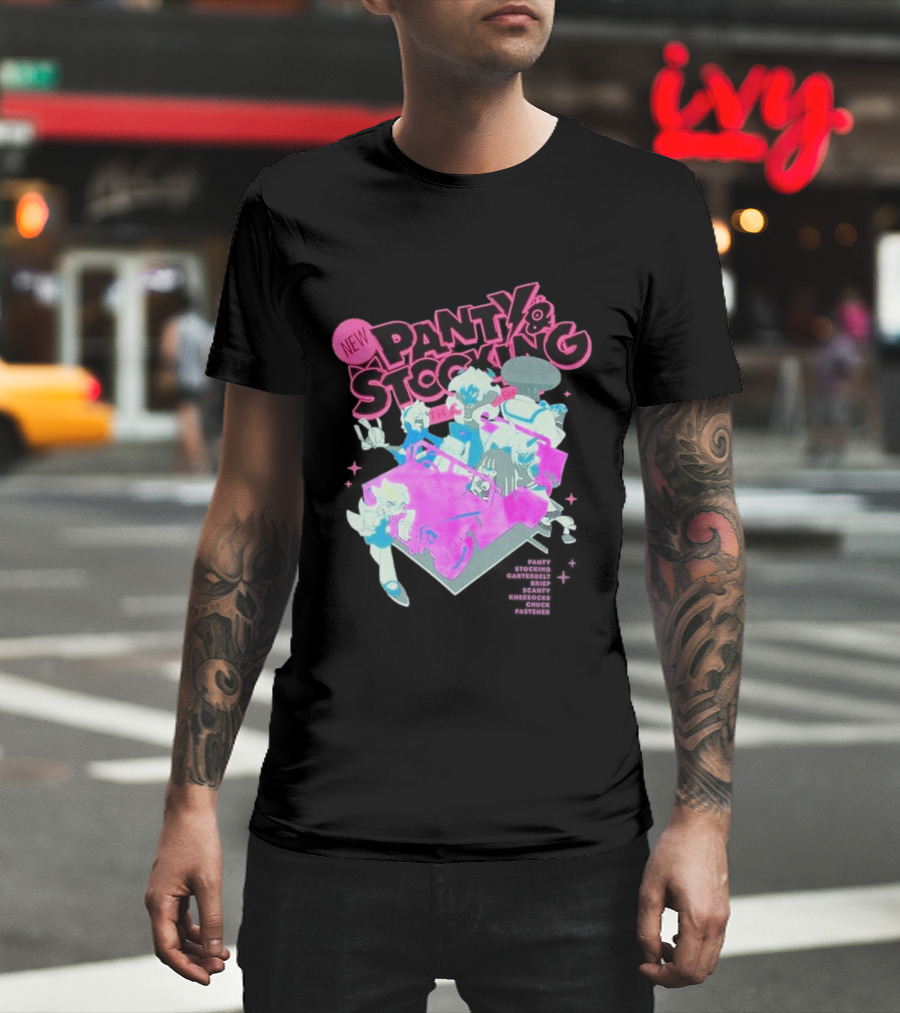 New Panty & Stocking With Garterbelt Anime Characters Colorful Car Scene T-Shirt