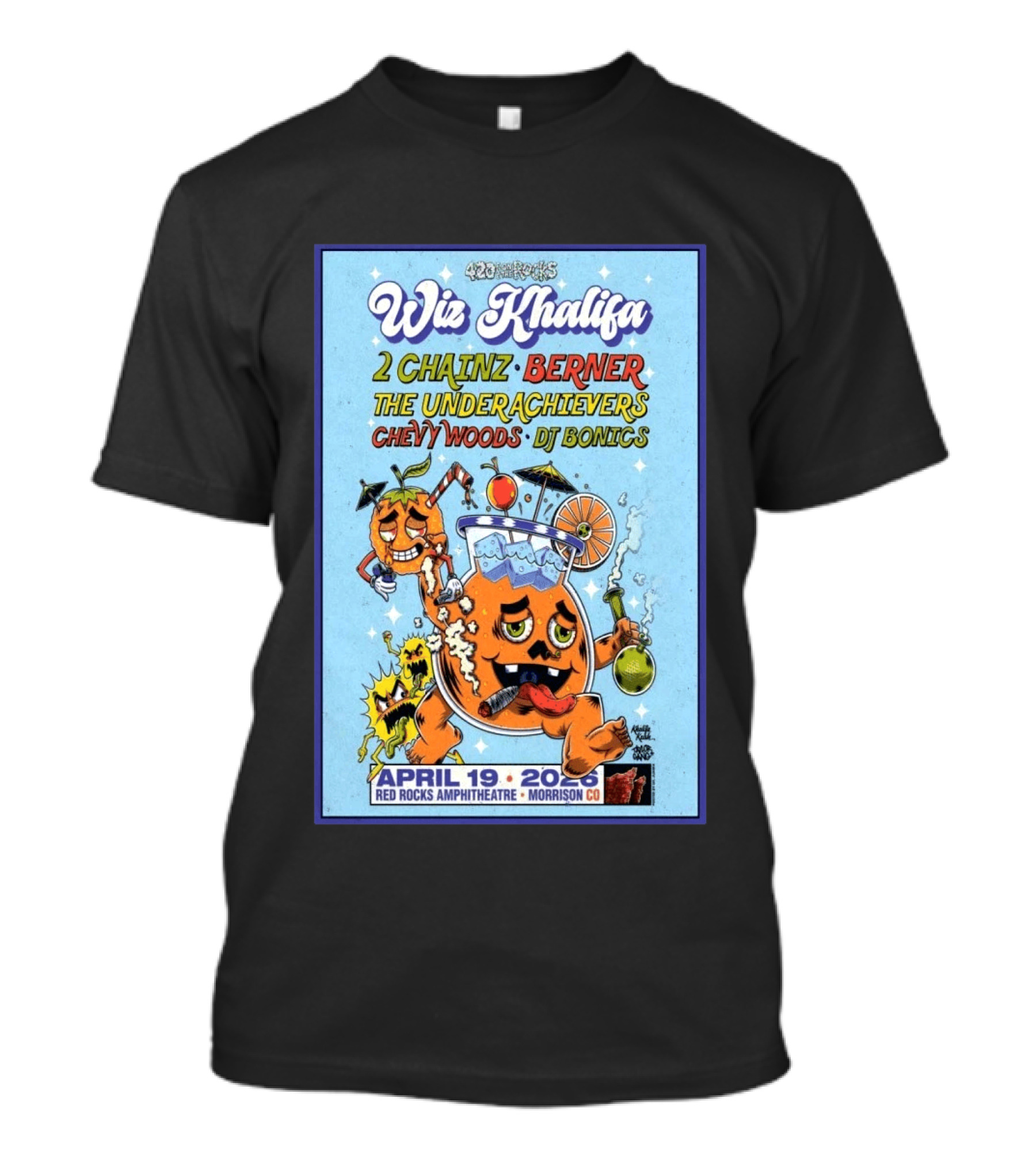 Wiz Khalifa 2 Chainz Berner The Underachievers Chevy Woods DJ Bonics Red Rocks Amphitheatre April 19 2026 Morrison CO 420ontherocks T-Shirt