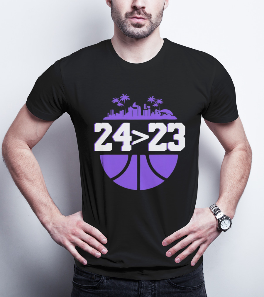 24 Is Greater Than 23 Basketball Los Angeles Skyline T-Shirt