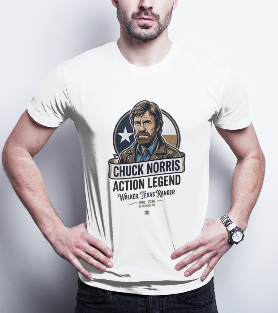 Chuck Norris Action Legend Walker Texas Ranger 1940 2026 In Memoriam Star T-Shirt