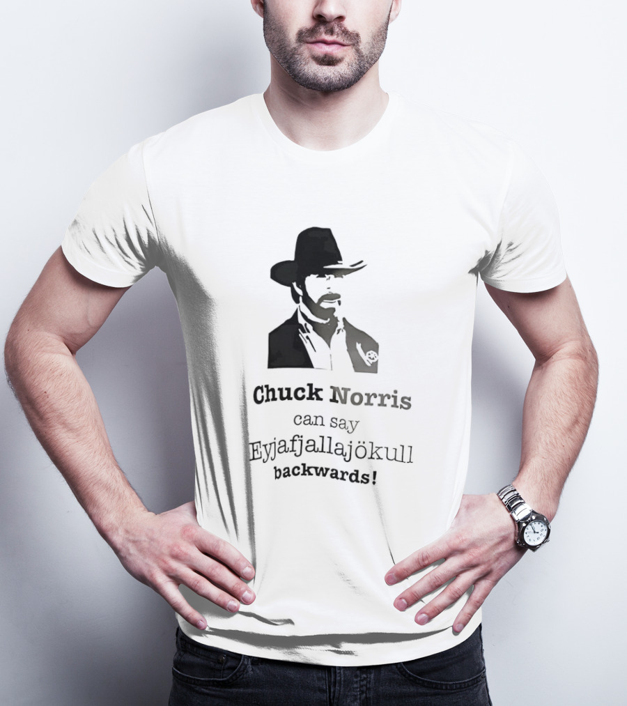 Chuck Norris Can Say Eyjafjallajokull Backwards Cowboy Hat Beard T-Shirt