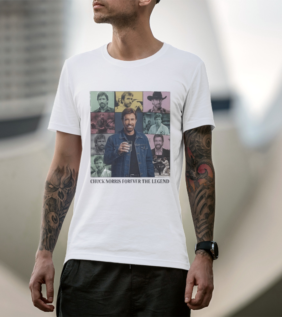 Chuck Norris Forever The Legend Iconic Moments Collage T-Shirt