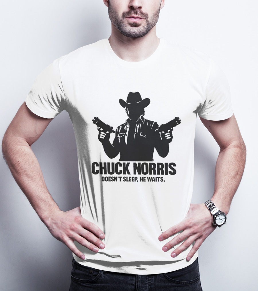 Chuck Norris Doesn't Sleep He Waits Meme Gun T-Shirt