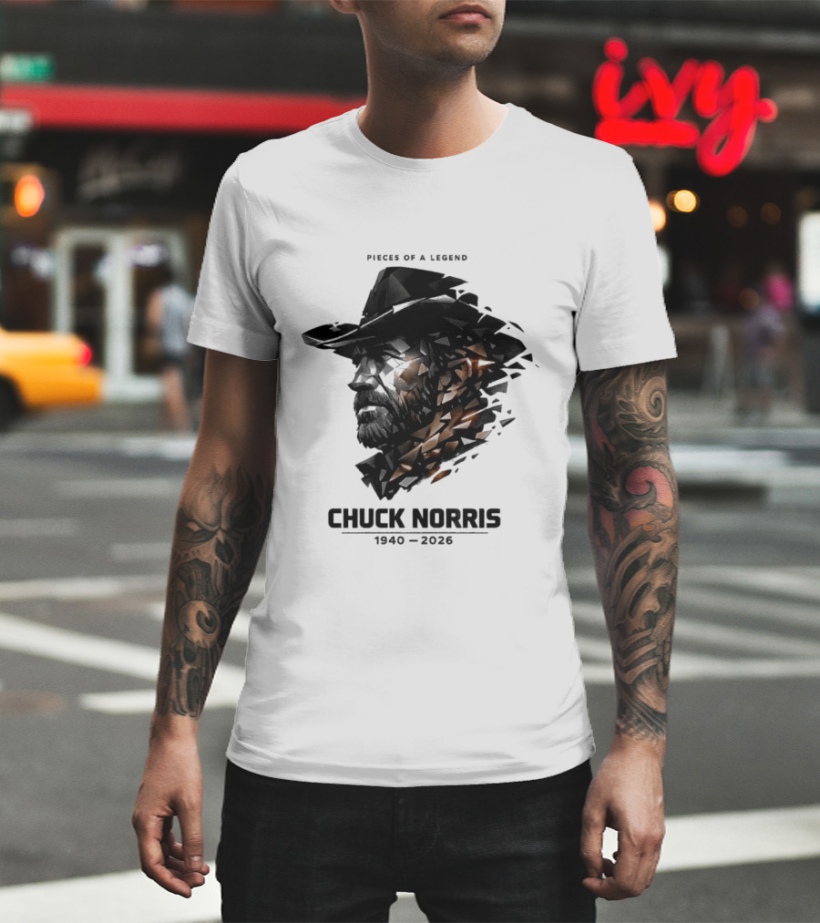 Chuck Norris Pieces Of A Legend 1940 2026 Cowboy Hat Triangular Fragmentation T-Shirt