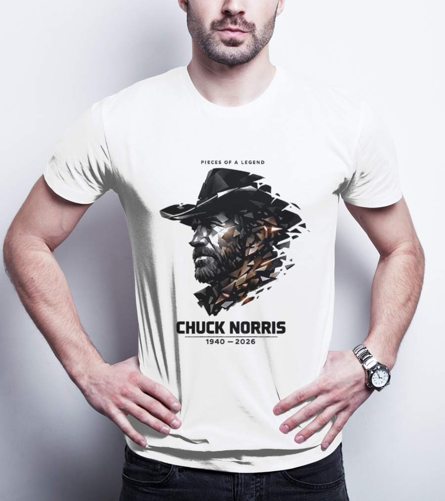 Chuck Norris Pieces Of A Legend 1940 2026 Cowboy Hat Triangular Fragmentation T-Shirt