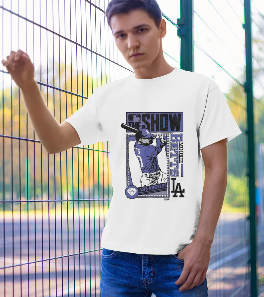 MLB The Show Mookie Betts 50 Los Angeles Dodgers Caricature T-Shirt