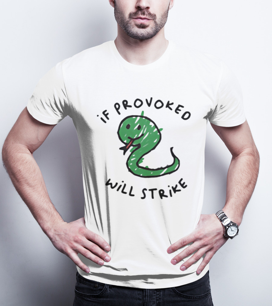 Snake If Provoked Will Strike Green Cartoon Serpent T-Shirt