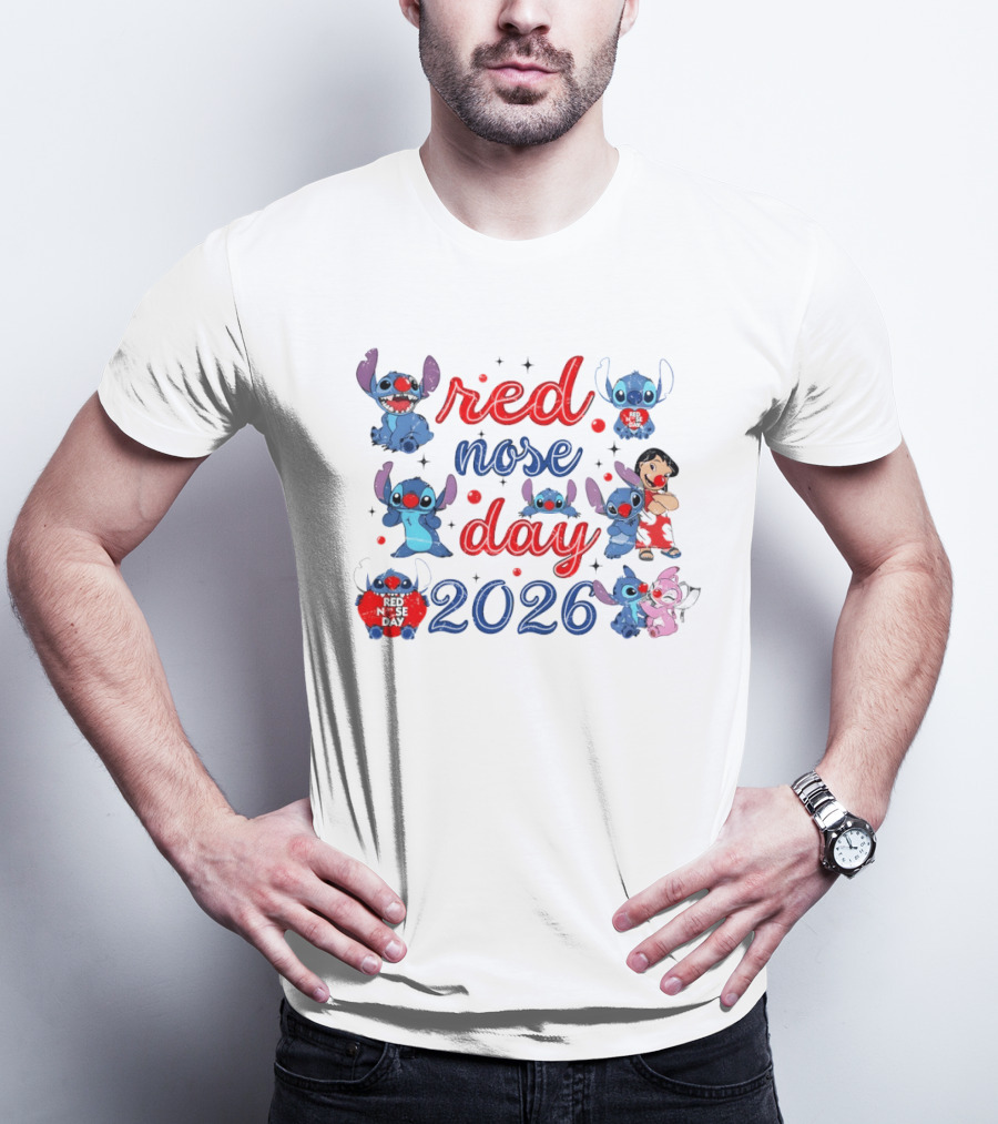 Stitch Red Nose Day 2026 Cartoon Characters Featuring Lilo T-Shirt