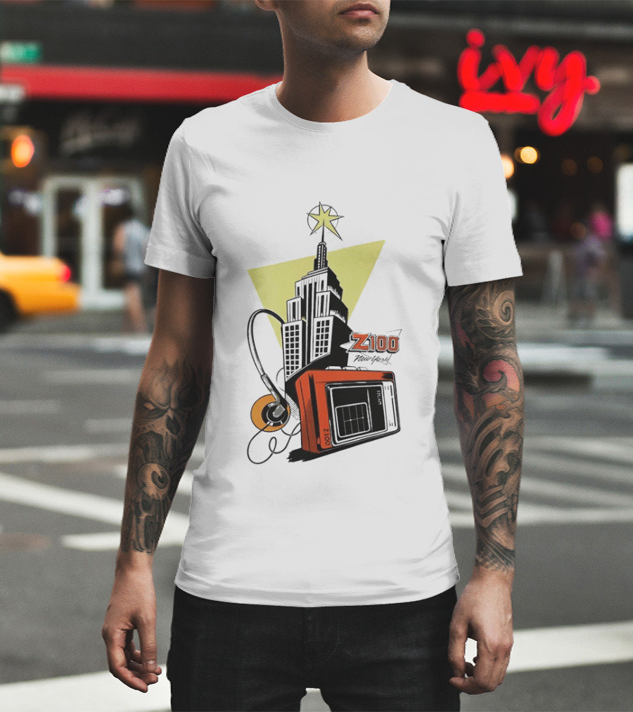 Z100 New York Retro Radio And Empire State Building Star T-Shirt