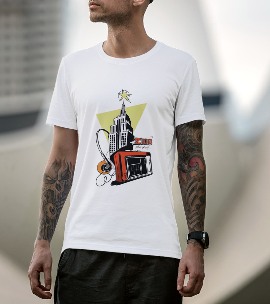Z100 New York Retro Radio And Empire State Building Star T-Shirt