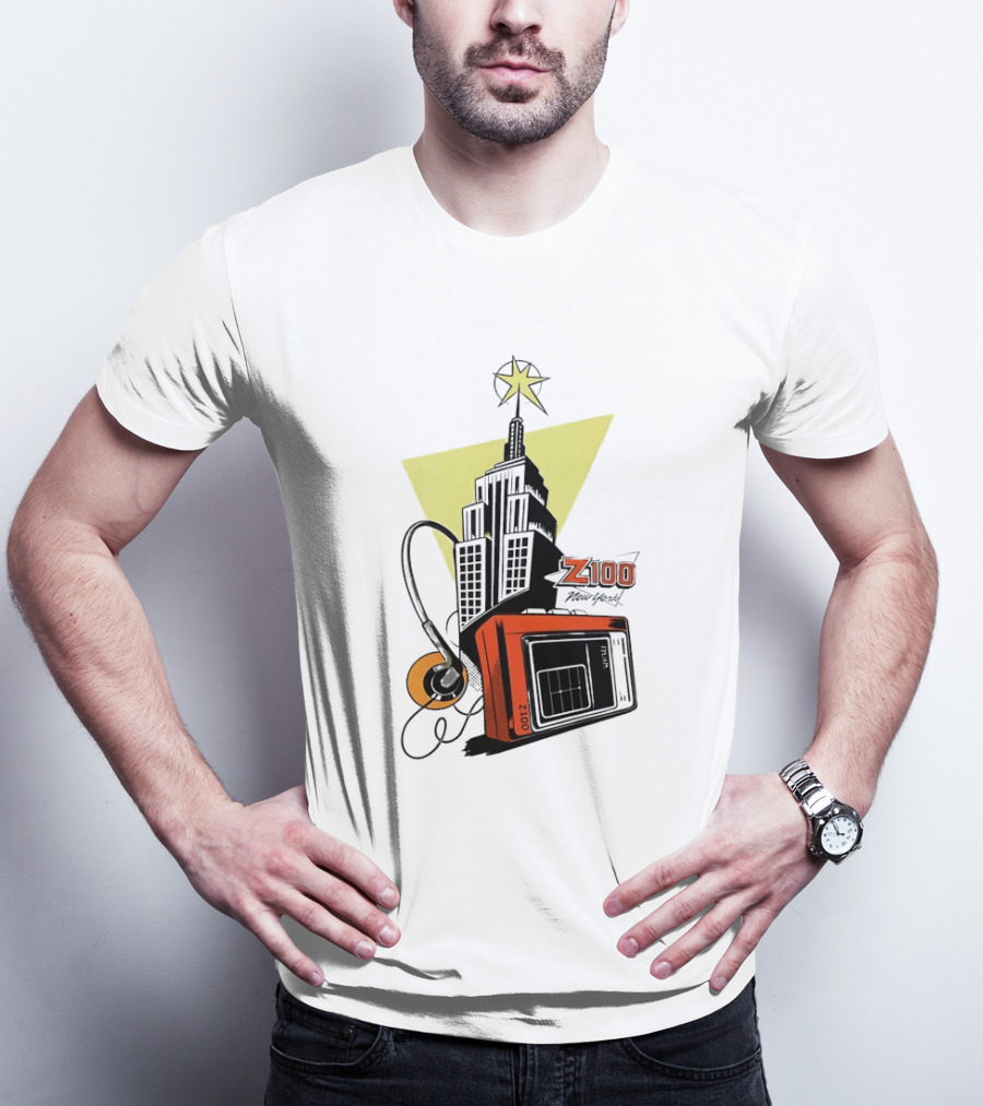 Z100 New York Retro Radio And Empire State Building Star T-Shirt