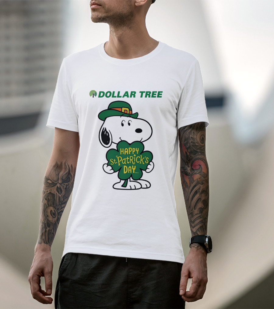 Dollar Tree Snoopy Happy St. Patrick's Day 2026 Clover Hat T-Shirt