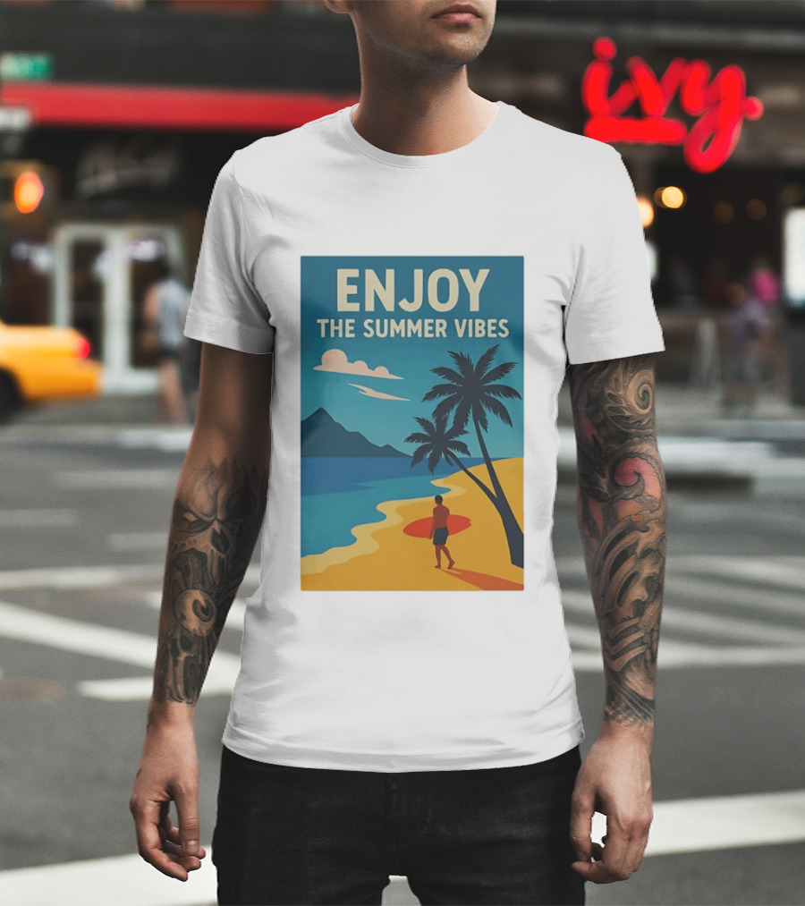 Enjoy The Summer Vibes Ocean Beach Sunset Scene T-Shirt