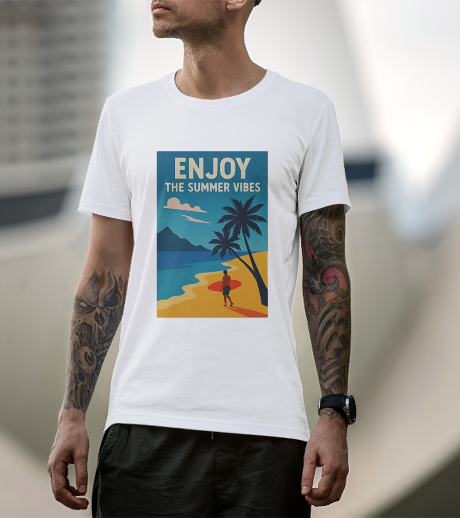 Enjoy The Summer Vibes Ocean Beach Sunset Scene T-Shirt