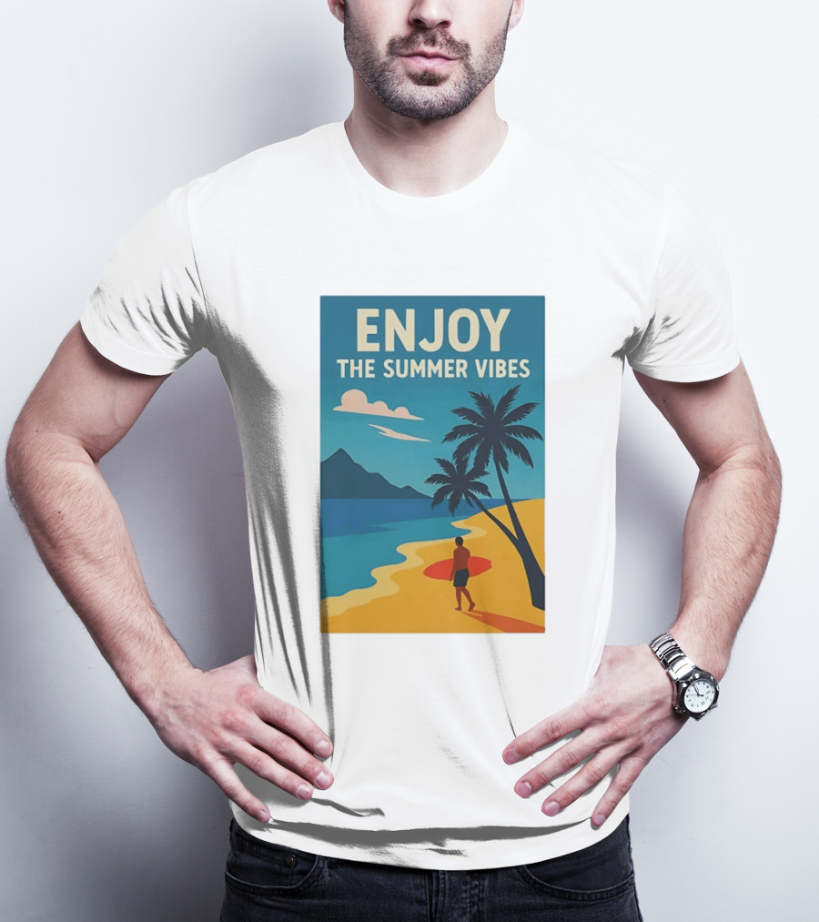 Enjoy The Summer Vibes Ocean Beach Sunset Scene T-Shirt