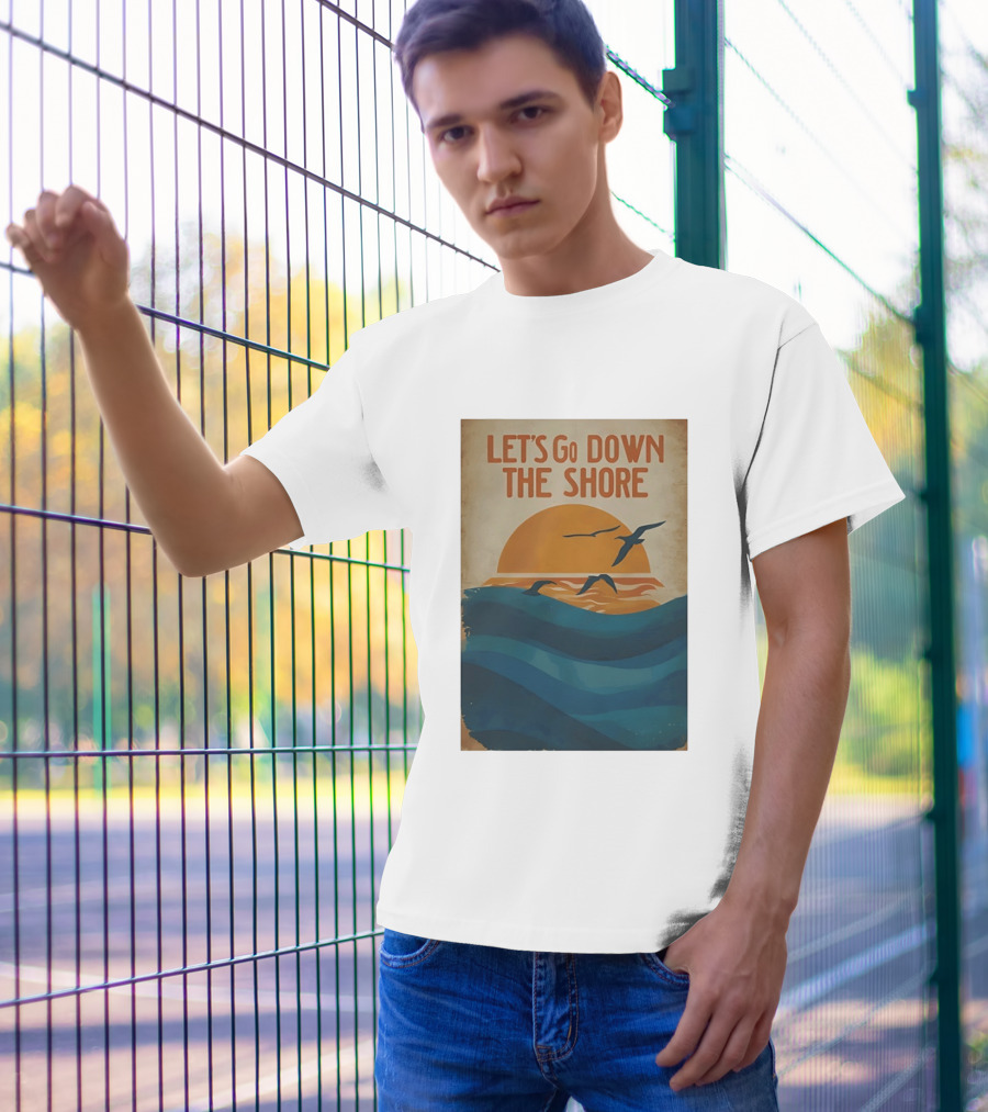 Let's Go Down The Shore Seaside Sunset Ocean Waves And Seagulls T-Shirt