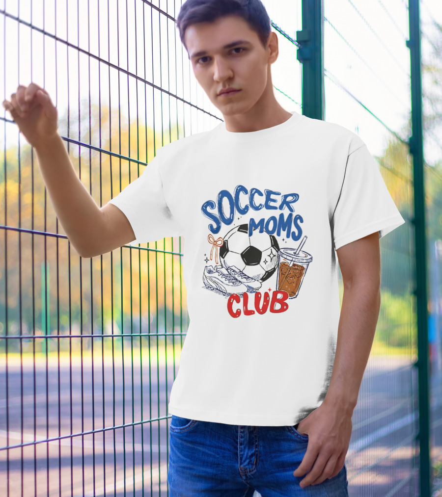Soccer Moms Club With Soccer Ball Cleats And Iced Drink T-Shirt