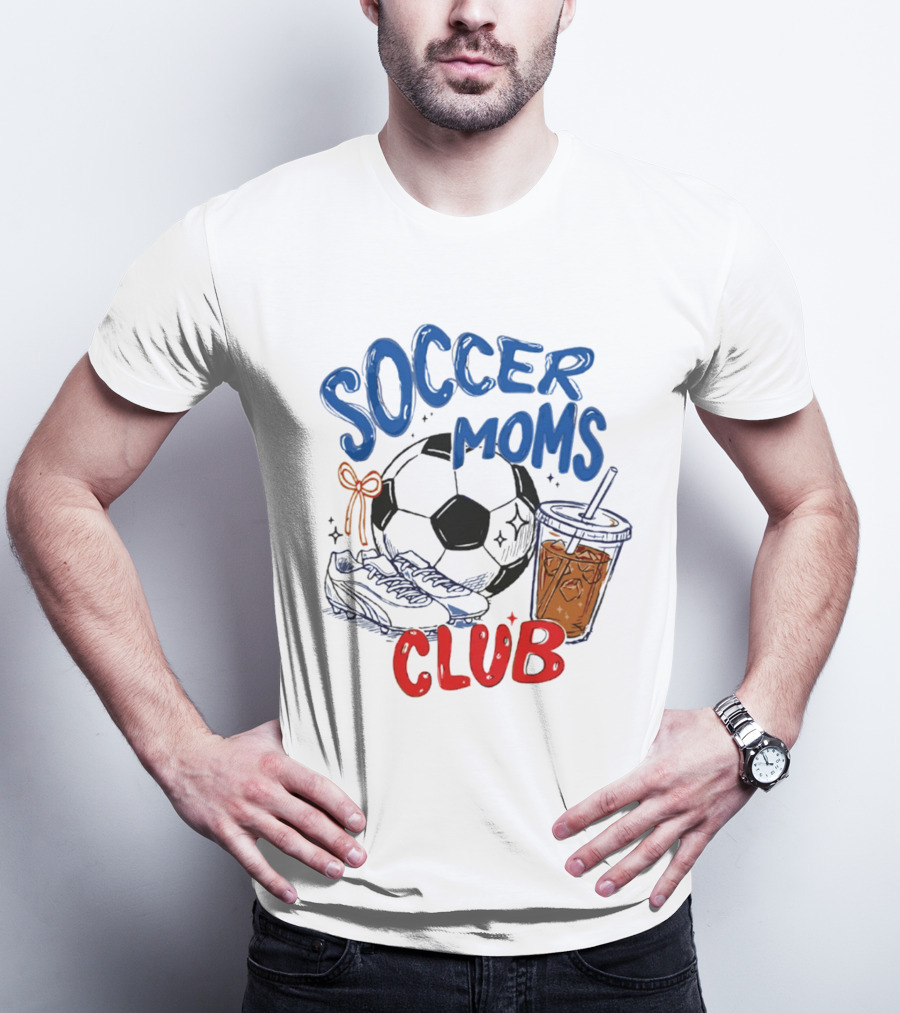 Soccer Moms Club With Soccer Ball Cleats And Iced Drink T-Shirt