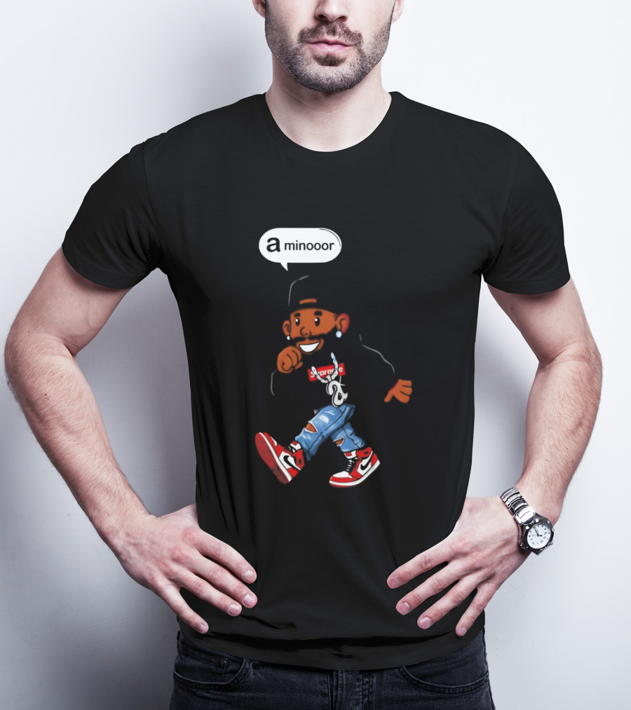 Kendrick Lamar Streetwear Cartoon Miniooor Red Sneakers Blue Jeans T-Shirt