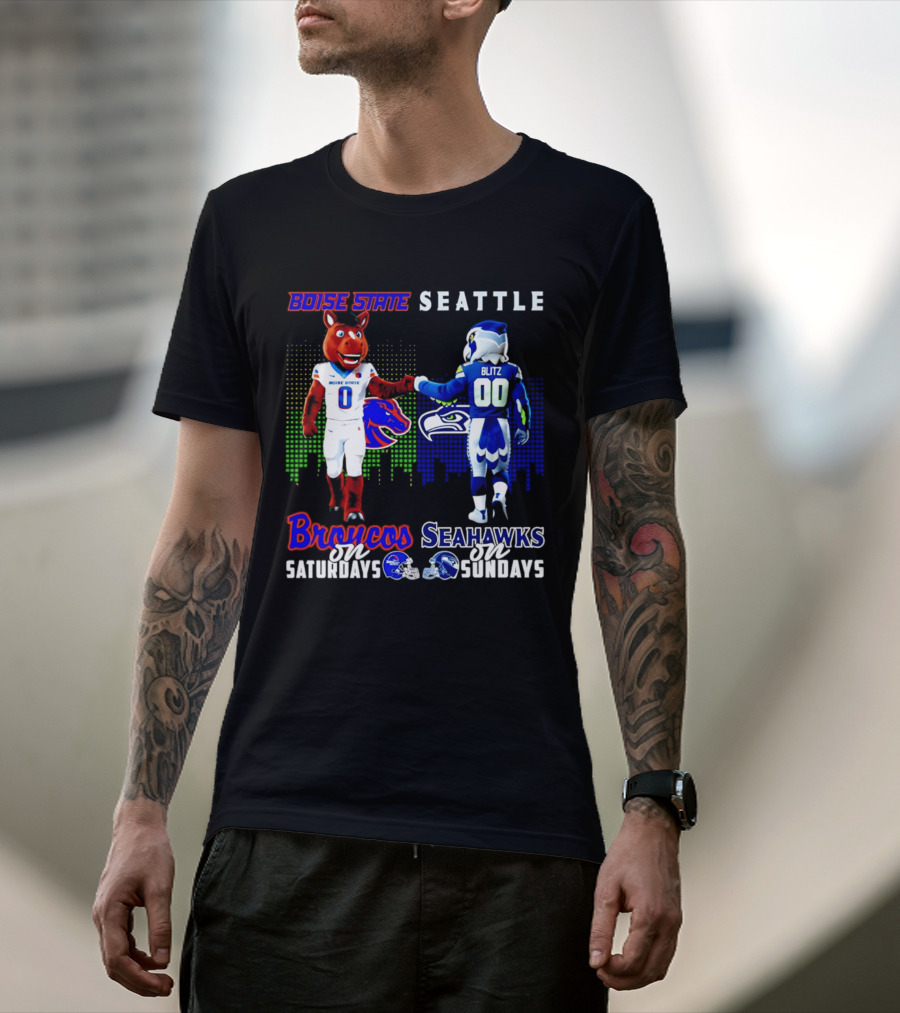 Boise State Broncos Saturdays Seattle Seahawks Sundays Skyline T-Shirt