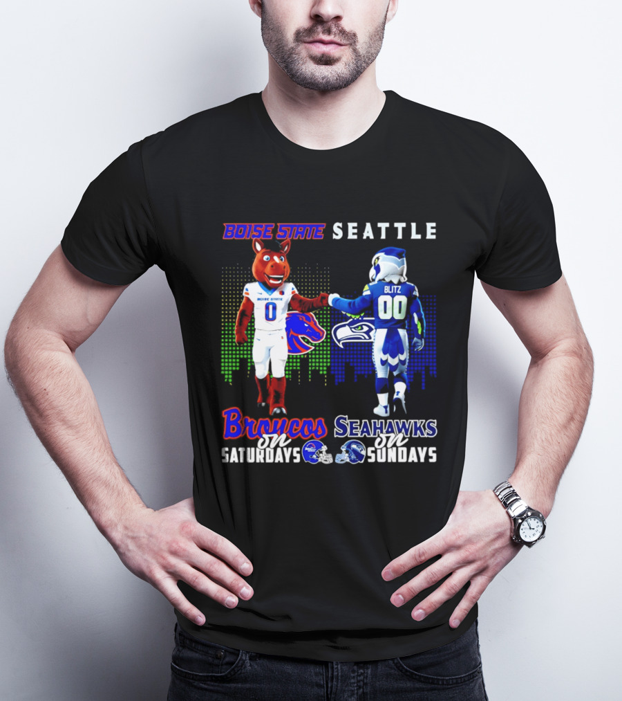 Boise State Broncos Saturdays Seattle Seahawks Sundays Skyline T-Shirt