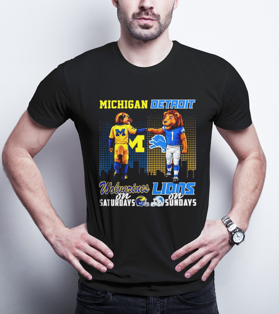 Michigan Wolverines Saturdays Detroit Lions Sundays Skyline T-Shirt