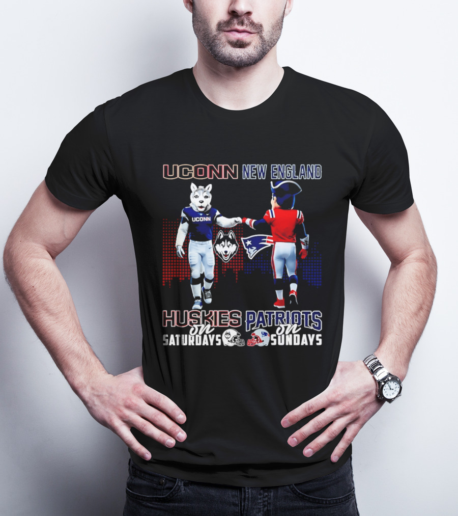 UConn Huskies On Saturdays New England Patriots On Sundays Skyline T-Shirt