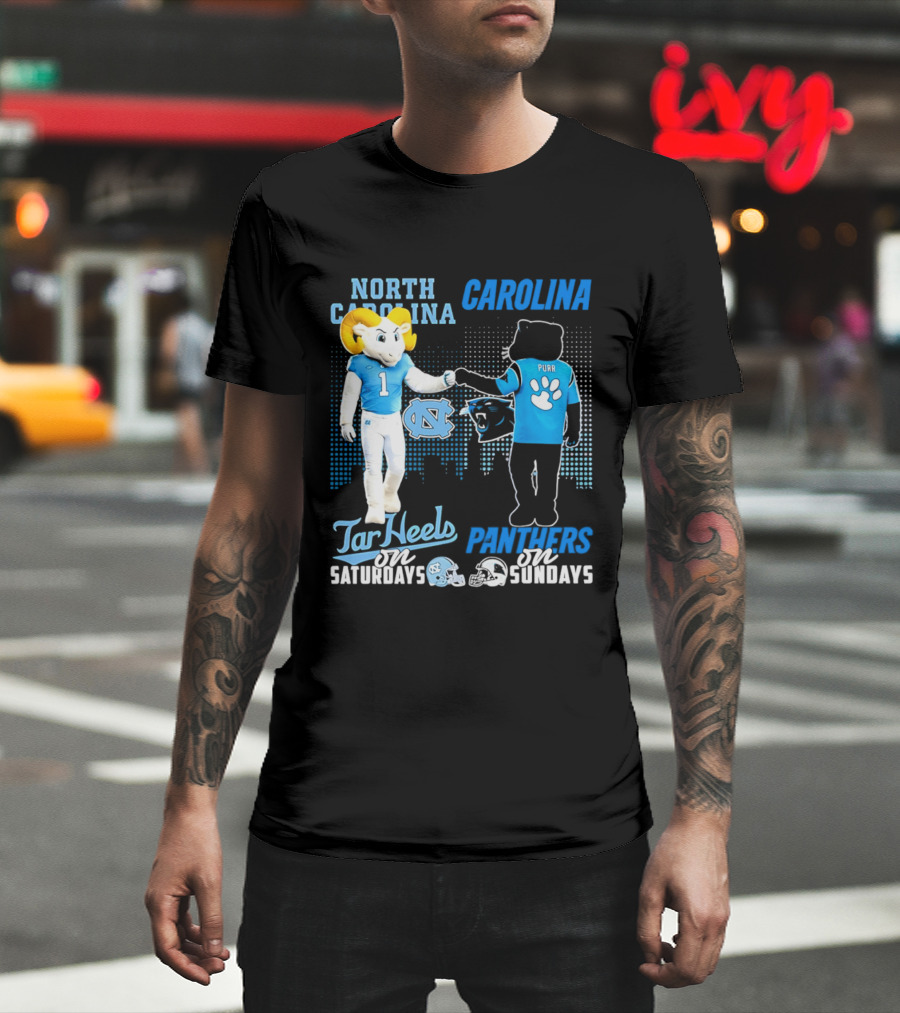 North Carolina Tar Heels Saturdays Carolina Panthers Sundays Skyline T-Shirt