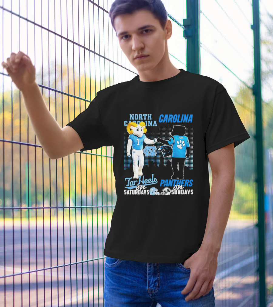 North Carolina Tar Heels Saturdays Carolina Panthers Sundays Skyline T-Shirt