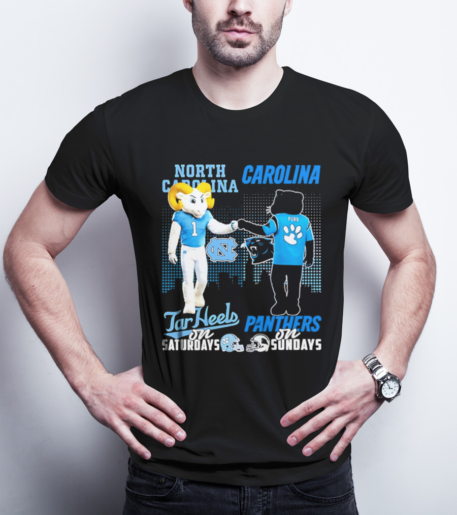 North Carolina Tar Heels Saturdays Carolina Panthers Sundays Skyline T-Shirt