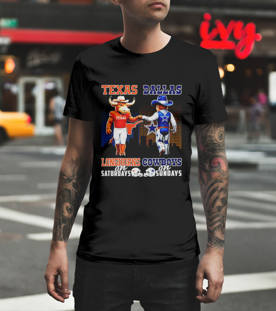 Texas Longhorns Saturdays Dallas Cowboys Sundays Skyline T-Shirt
