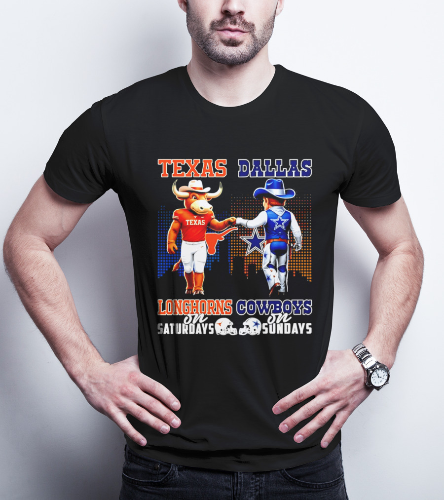 Texas Longhorns Saturdays Dallas Cowboys Sundays Skyline T-Shirt