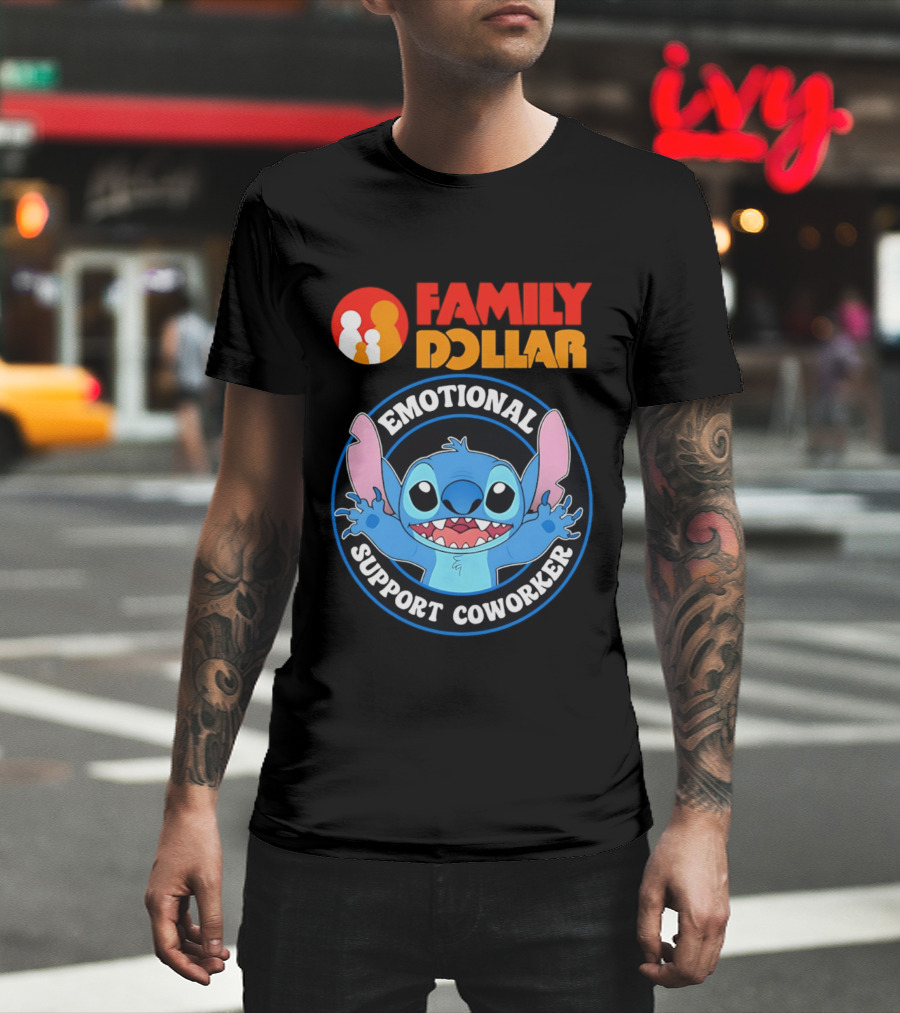 Family Dollar Emotional Support Coworker Stitch T-Shirt