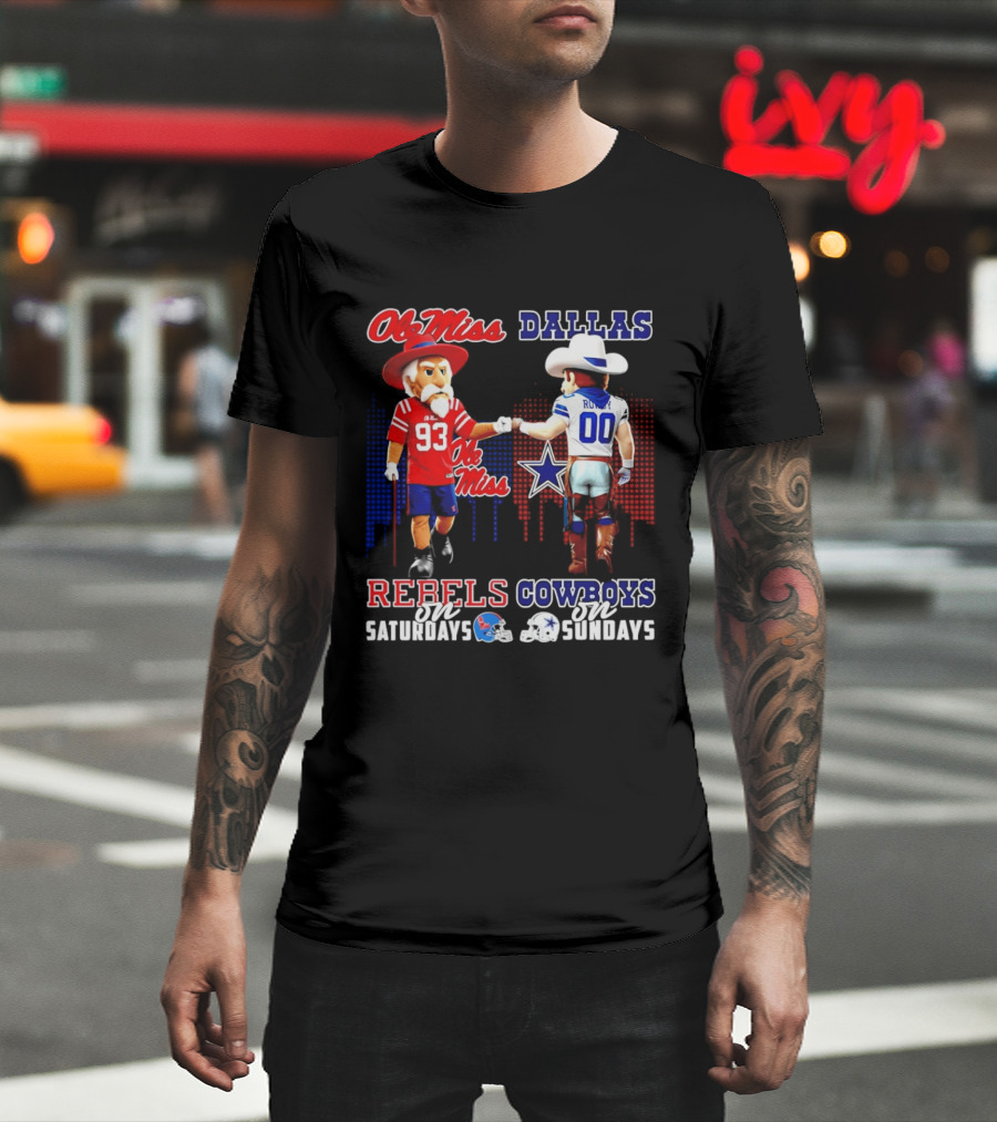 Ole Miss Rebels Saturdays Vs Dallas Cowboys Sundays Unity Skyline T-Shirt