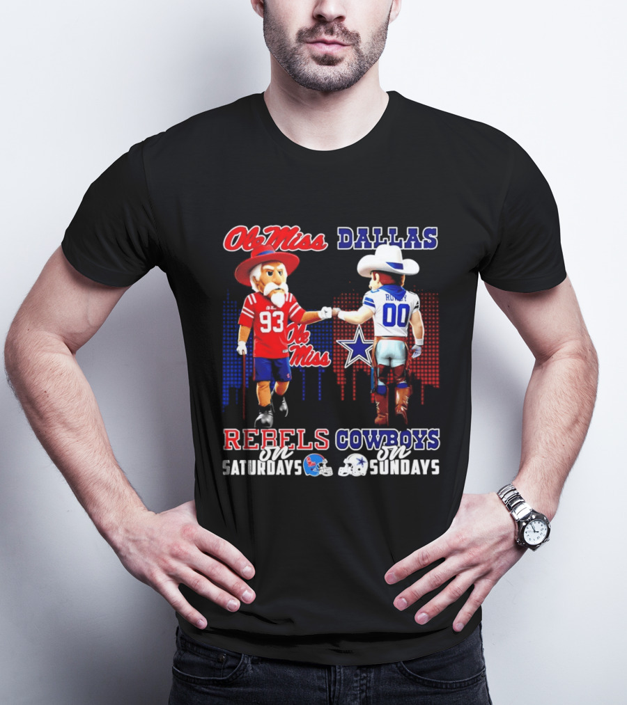 Ole Miss Rebels Saturdays Vs Dallas Cowboys Sundays Unity Skyline T-Shirt