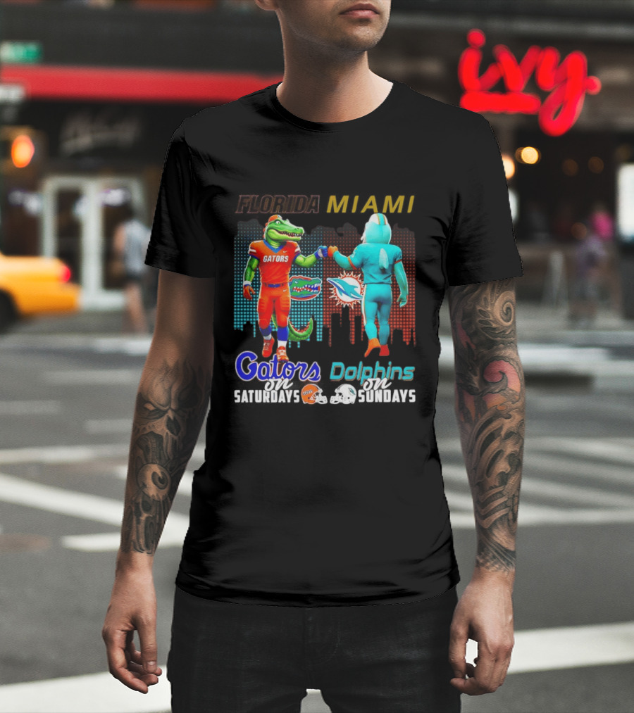 Florida Gators Saturdays Miami Dolphins Sundays Skyline Football Rivalry T-Shirt