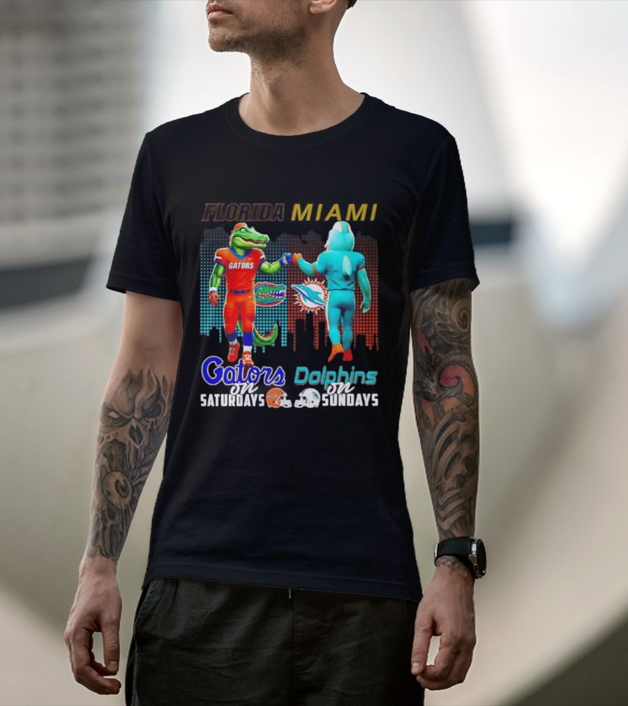 Florida Gators Saturdays Miami Dolphins Sundays Skyline Football Rivalry T-Shirt